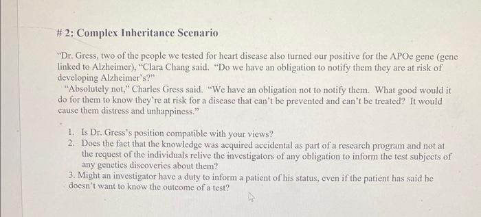 Solved \# 2: Complex Inheritance Scenario "Dr. Gress, two of | Chegg.com