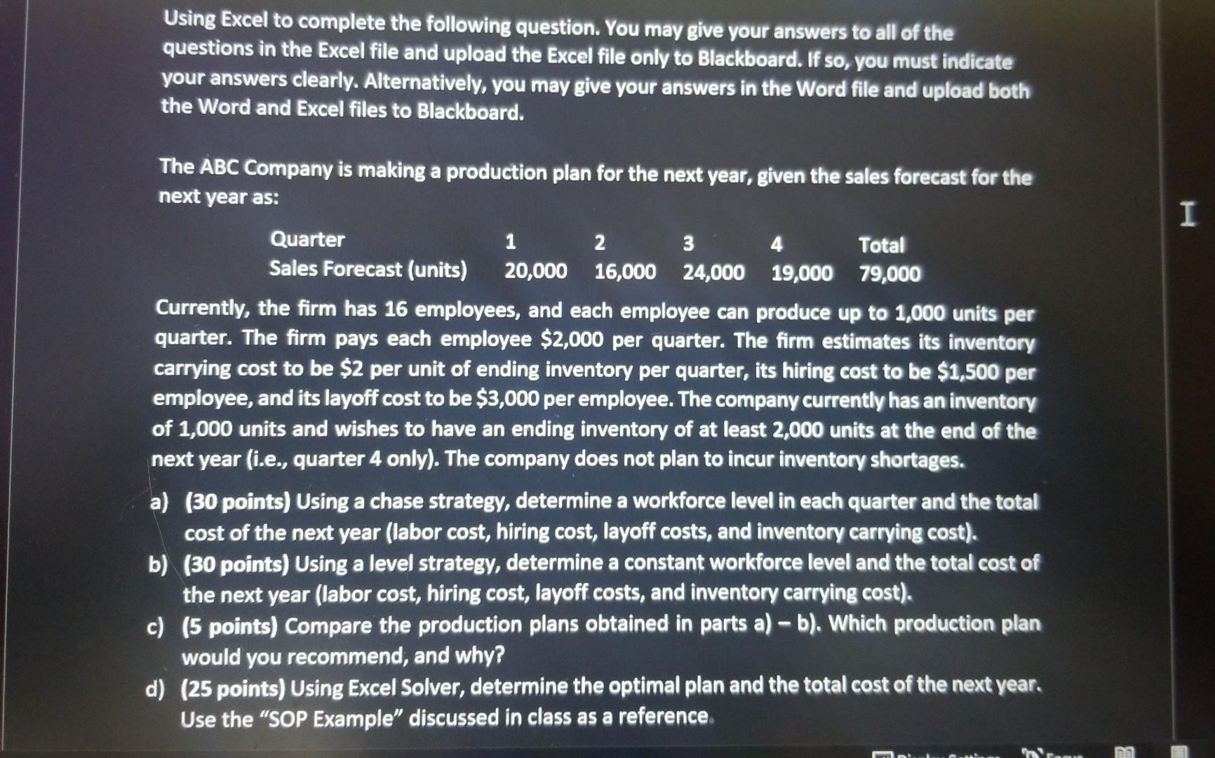 Solved Using Excel to complete the following question. You | Chegg.com