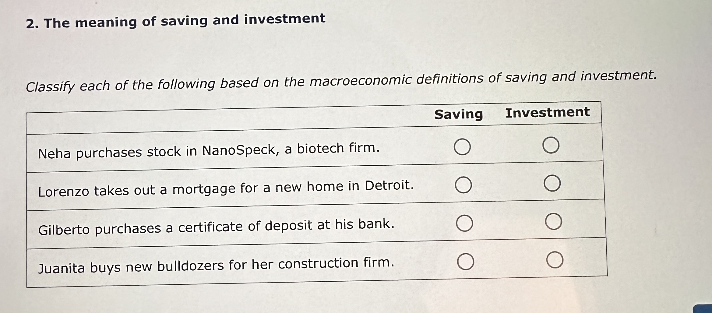 Solved The meaning of saving and investmentClassify each of | Chegg.com