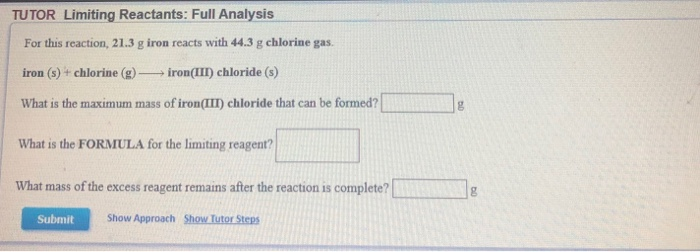 Solved TUTOR Limiting Reactants: Full Analysis For this | Chegg.com