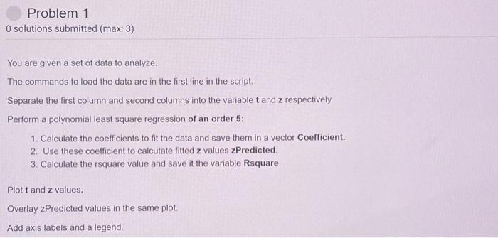 Solved You are given a set of data to analyze. The commands | Chegg.com