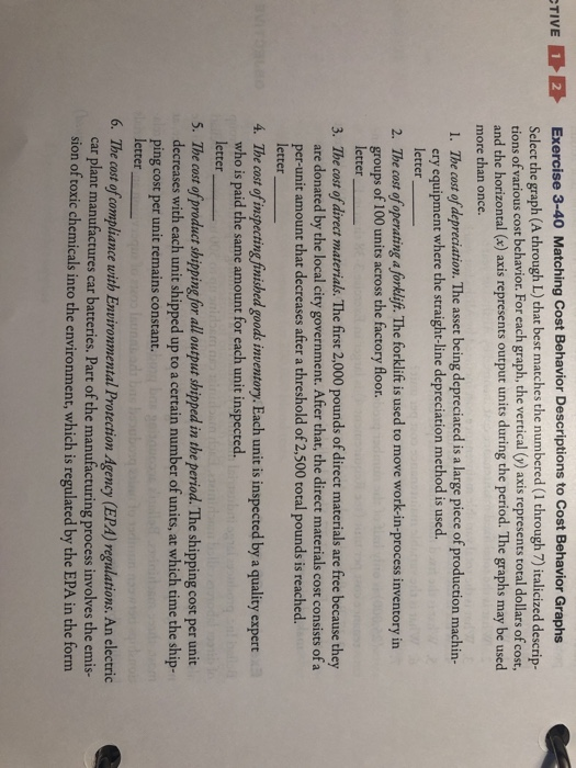 Matching Cost Behavior Descriptions to Cost Behavior | Chegg.com