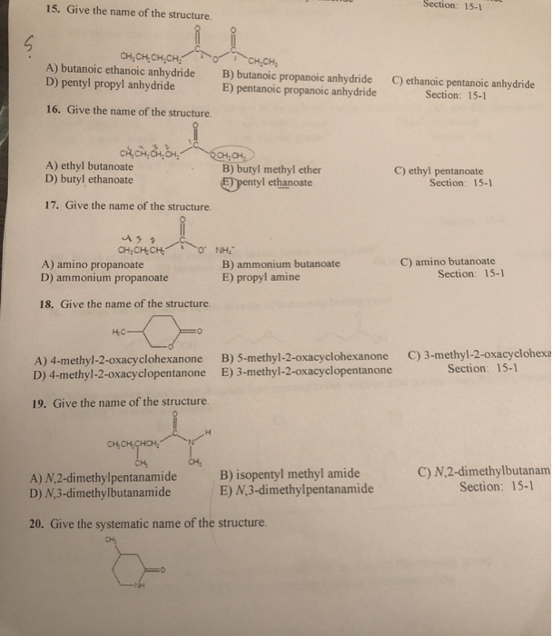 Solved 15. Give the name of the structure. Section 15-1 | | Chegg.com