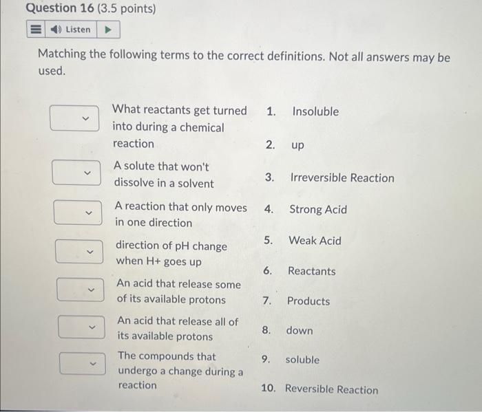 Solved Matching the following terms to the correct | Chegg.com