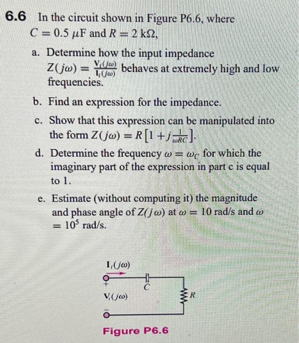 Solved 3.6 In the circuit shown in Figure P6.6, where | Chegg.com