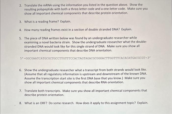 Solved 2. Translate the mRNA using the information you | Chegg.com