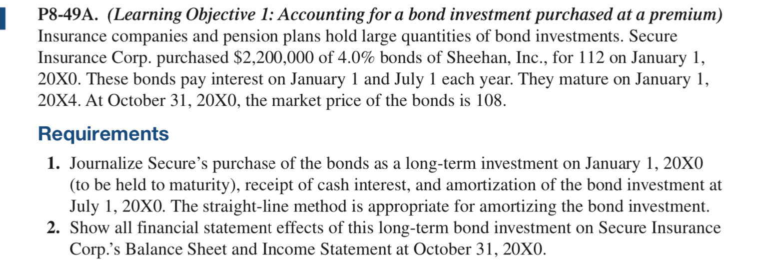 Solved P8-49A. (Learning Objective 1: Accounting for a bond | Chegg.com