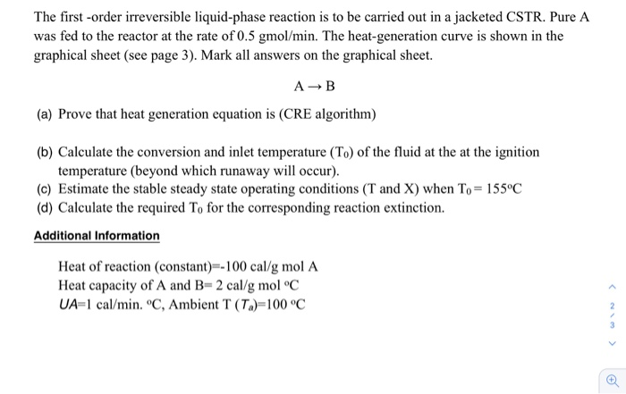 The first-order irreversible liquid-phase reaction is | Chegg.com