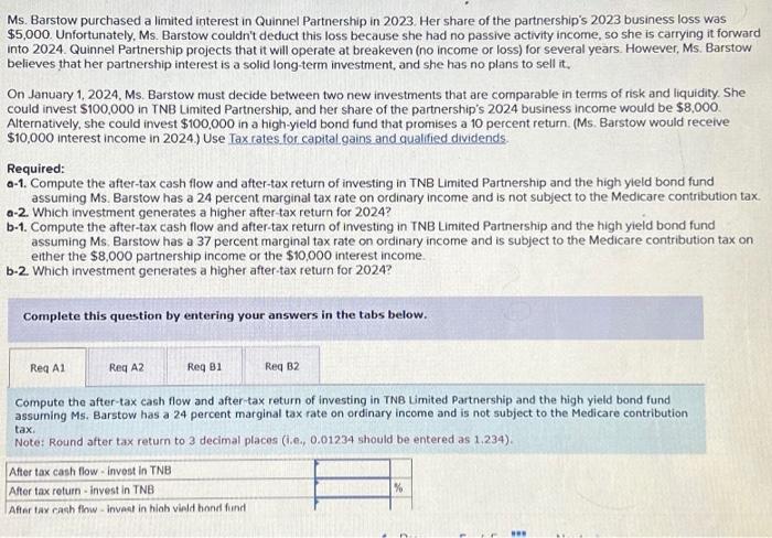 Solved Ms. Barstow purchased a limited interest in Quinnel | Chegg.com