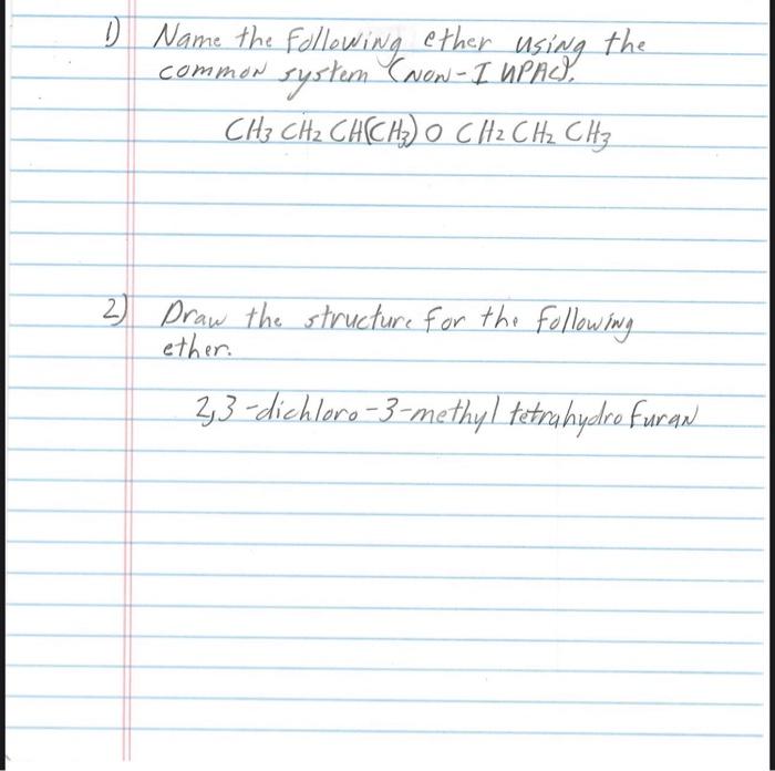 Solved using the D Name the following ether system (Now I | Chegg.com