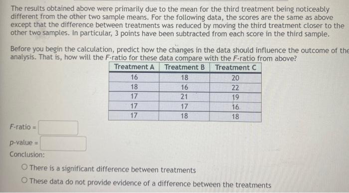 Solved The following data represent the results from an | Chegg.com