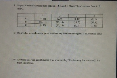 Solved Player "Column" chooses from options 1, 2, 3, ﻿and 4, | Chegg.com