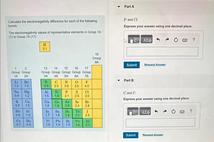 Solved Calculate the electronegativity difference for each | Chegg.com