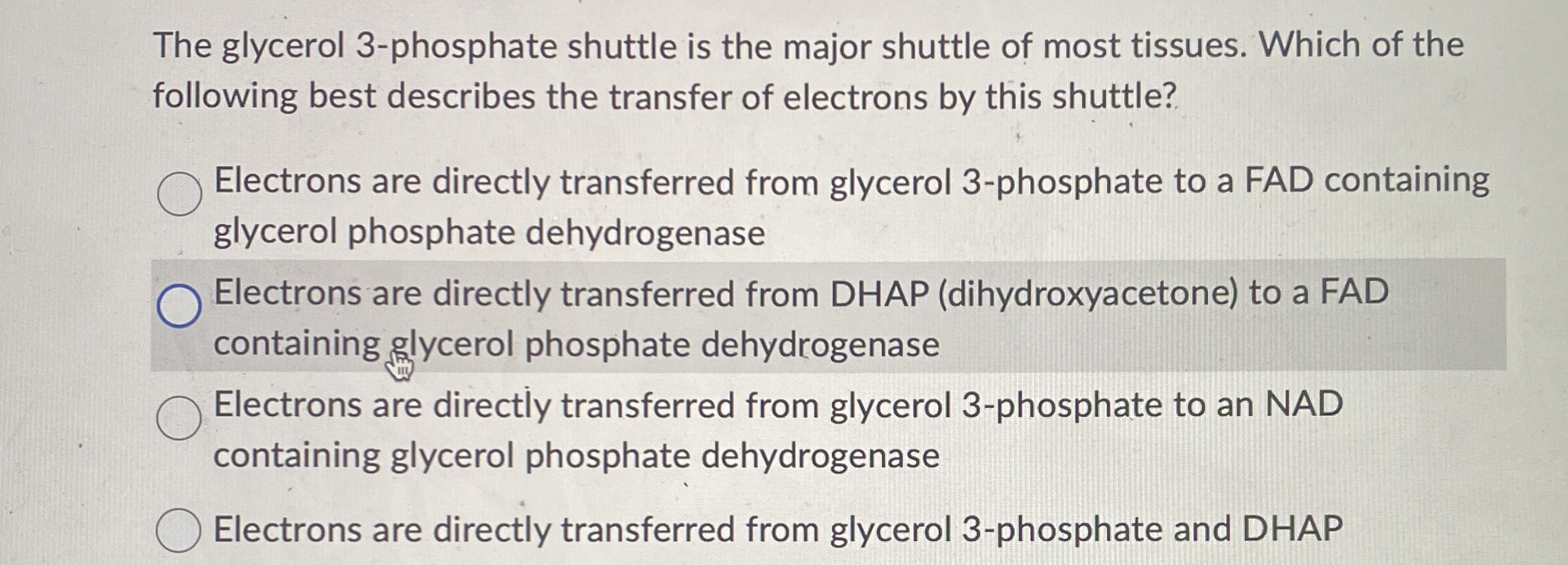 Solved The glycerol 3-phosphate shuttle is the major shuttle | Chegg.com