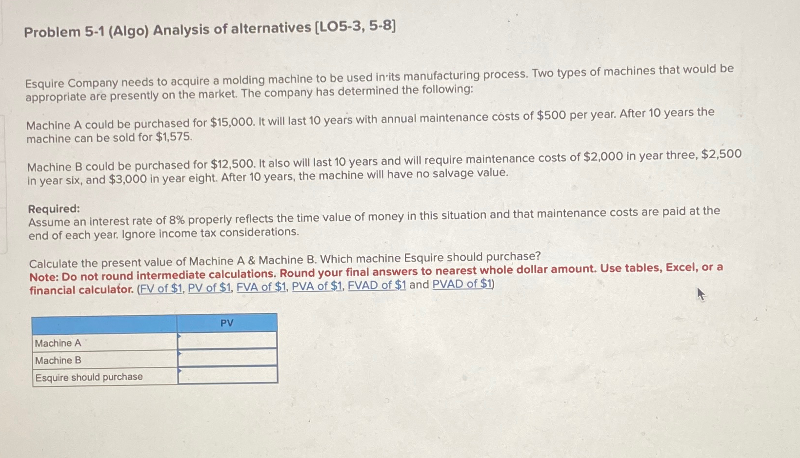 Solved Problem 5-1 (Algo) ﻿Analysis of alternatives | Chegg.com