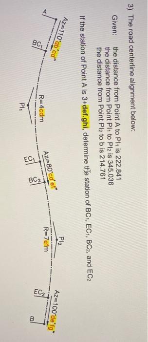 Solved 3) The road centerline alignment below: Given: the | Chegg.com
