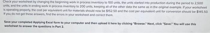 Solved Check your worksheet by changing the beginning work | Chegg.com