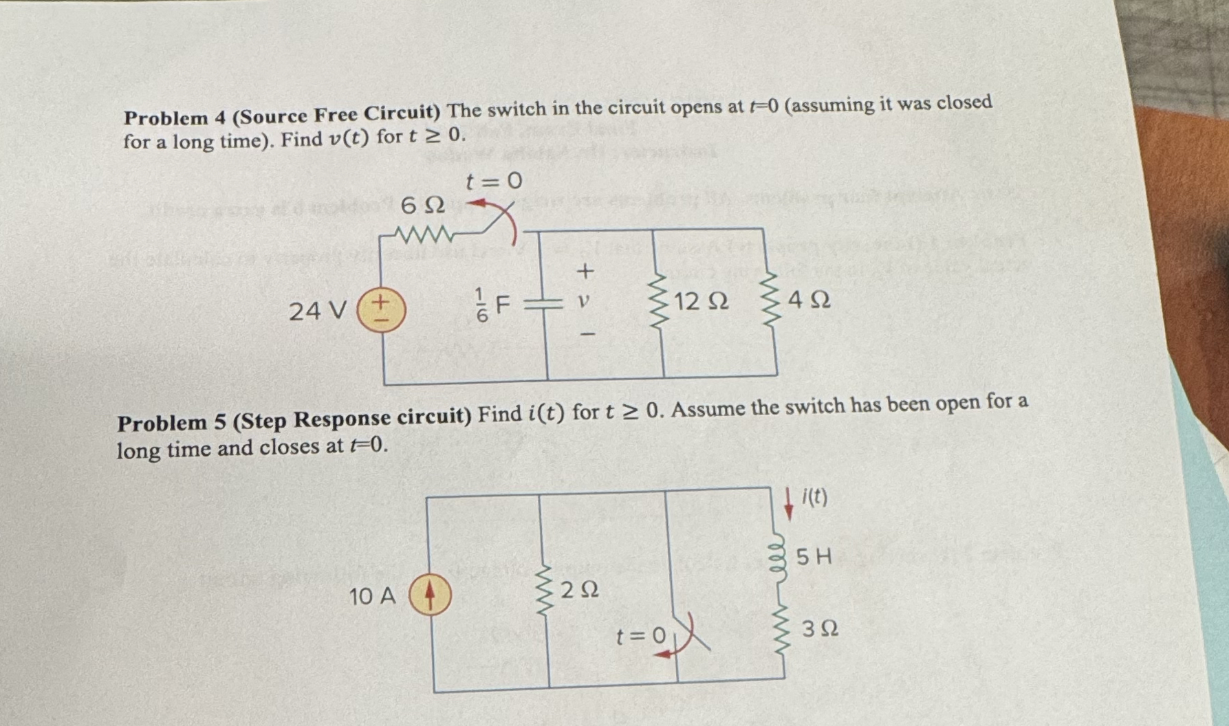 Solved Problem 4 (Source Free Circuit) ﻿The switch in the | Chegg.com