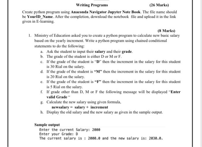 Solved Writing Programs (26 Marks) Create python program | Chegg.com