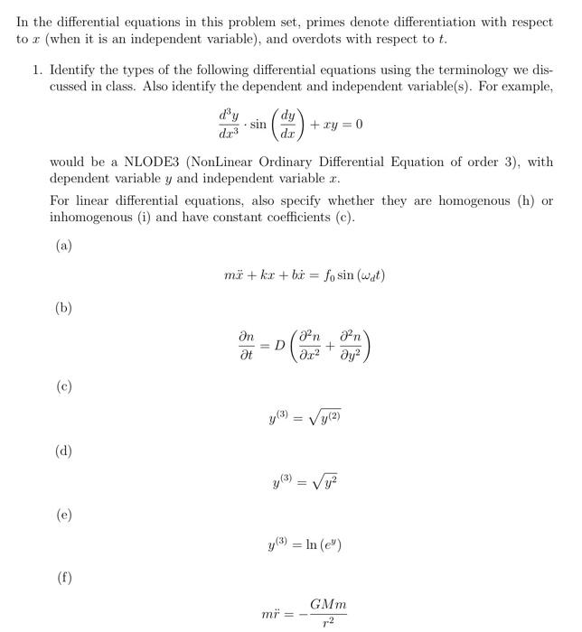 Solved In the differential equations in this problem set, | Chegg.com