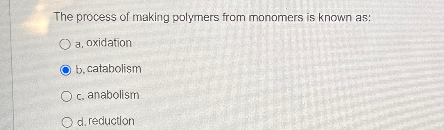 Solved The process of making polymers from monomers is known | Chegg.com
