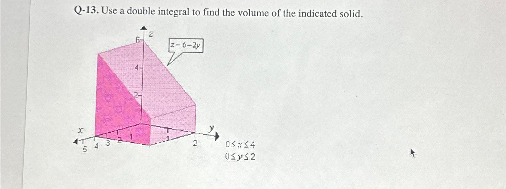 Solved Q-13. ﻿Use a double integral to find the volume of | Chegg.com