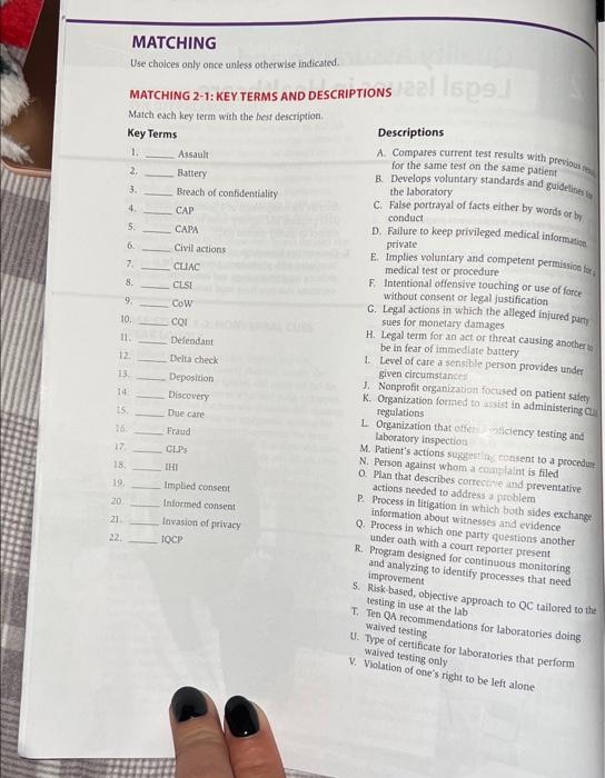 Solved MATCHING Use choices only once unless otherwise | Chegg.com