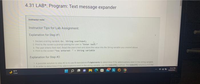 Solved 3 62 Clear 4.31 LAB*: Program: Text message expander | Chegg.com