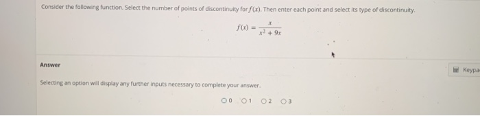 Solved Consider the following function Select the number of | Chegg.com