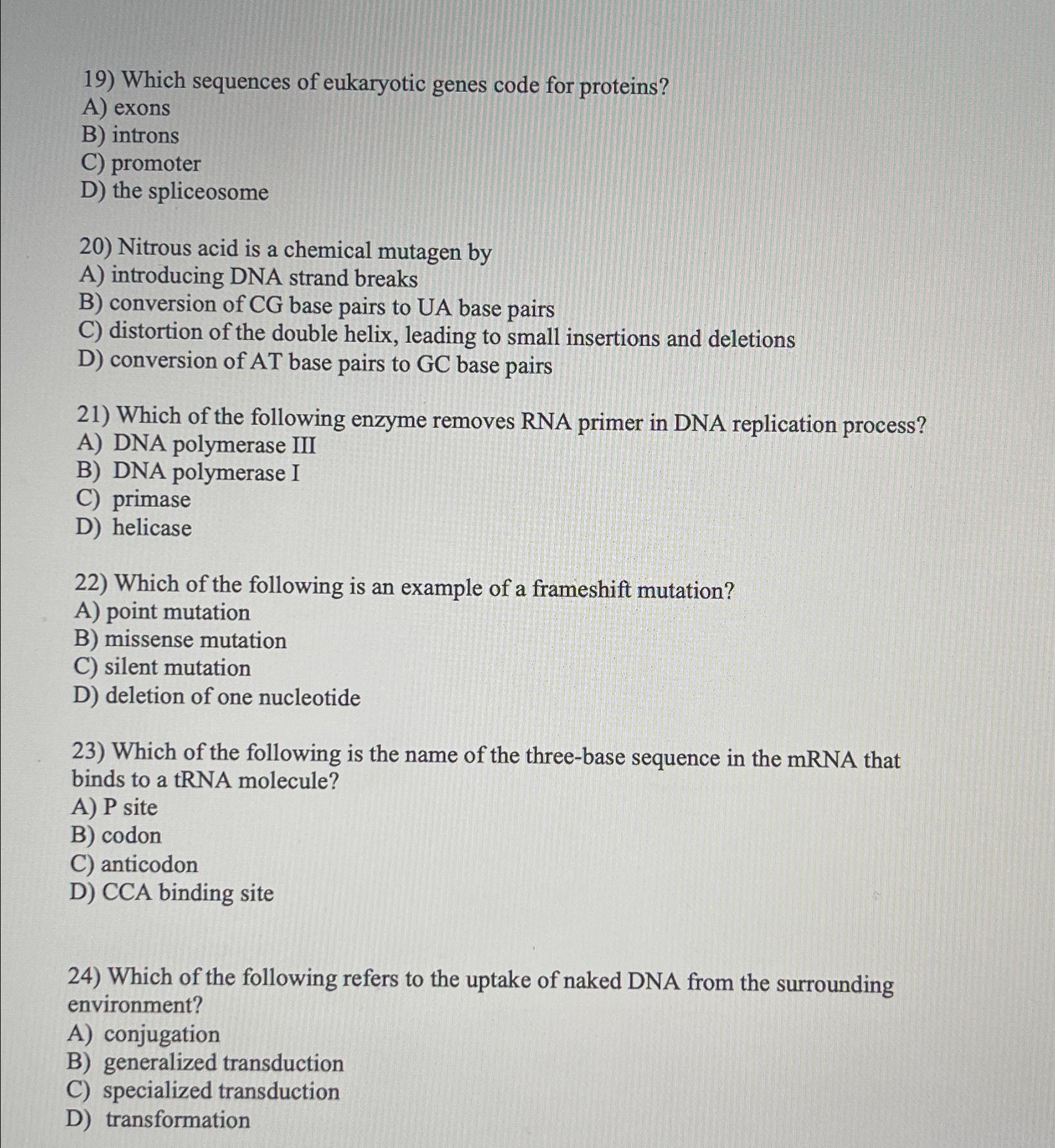 Solved Which sequences of eukaryotic genes code for | Chegg.com