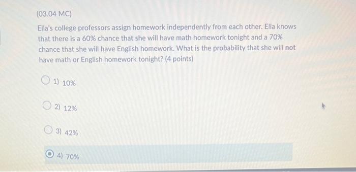 Solved Ella's college professors assign homework | Chegg.com