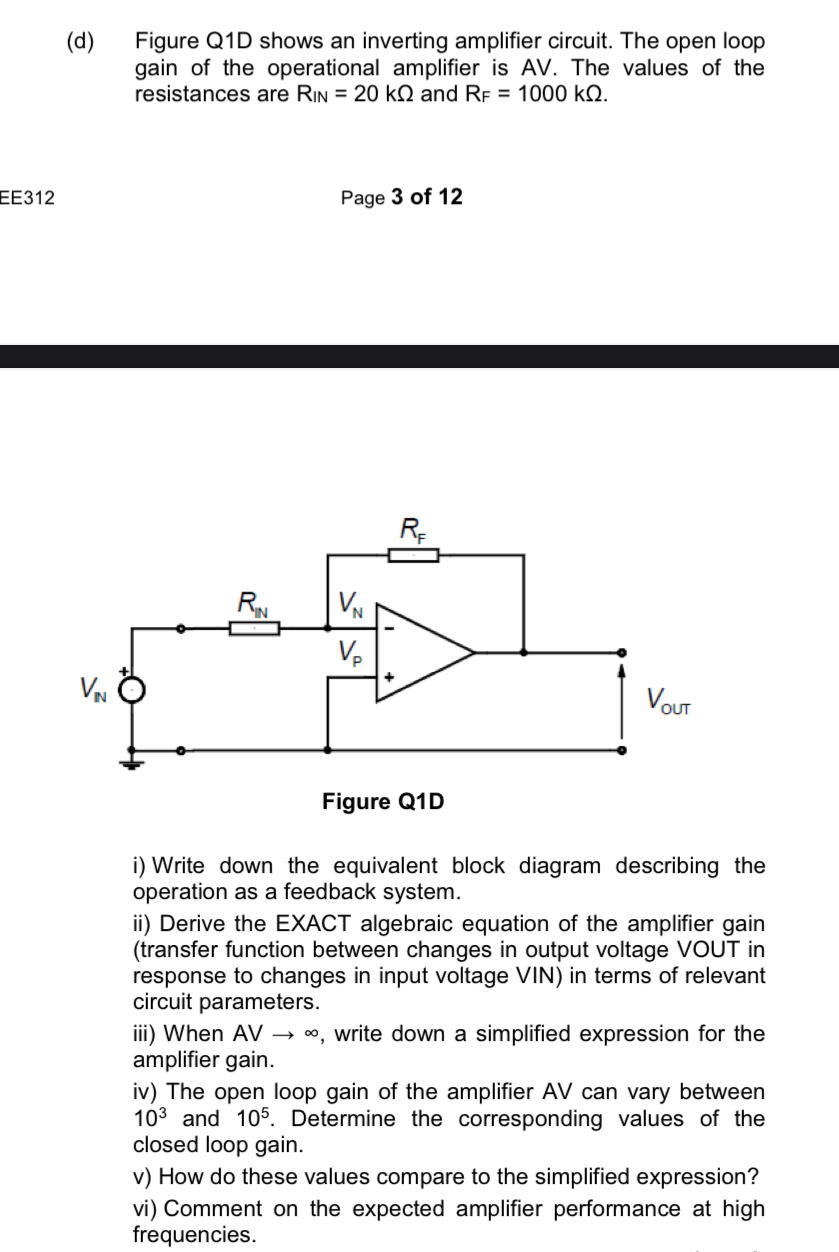 Solved 2019 ﻿past paper revision - ﻿inverting amp | Chegg.com