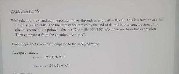 Solved CALCULATIONS While the rod is expanding, the pointer | Chegg.com