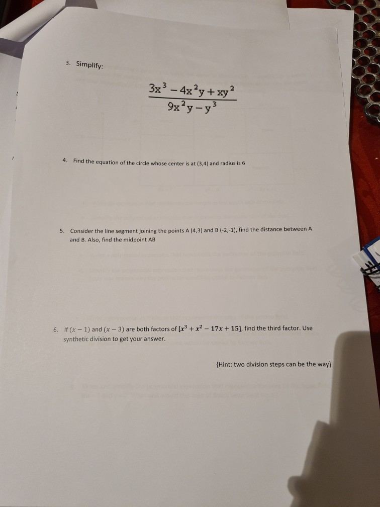 Solved 3. Simplify: 3x - 4xy + xy? 9xy-y 1 4. Find the | Chegg.com