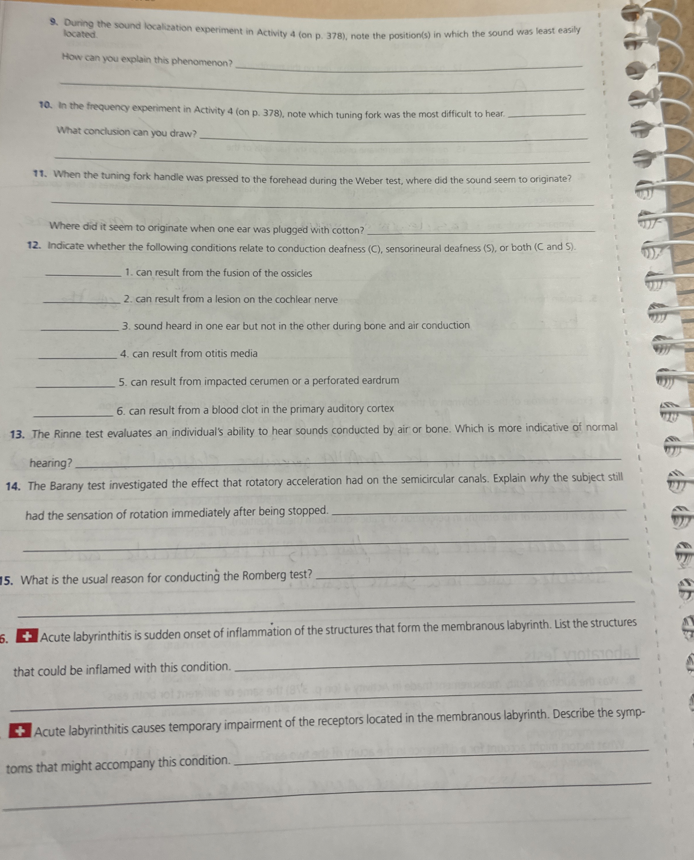 Solved During the sound localization experiment in Activity | Chegg.com