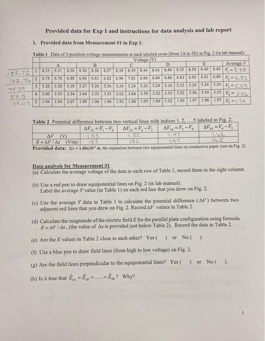 Solved Provided data for Exp 1 and instructions for data | Chegg.com