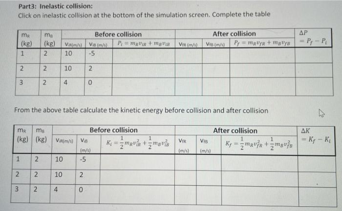 Solved Part3: Inelastic collision: Click on inelastic | Chegg.com