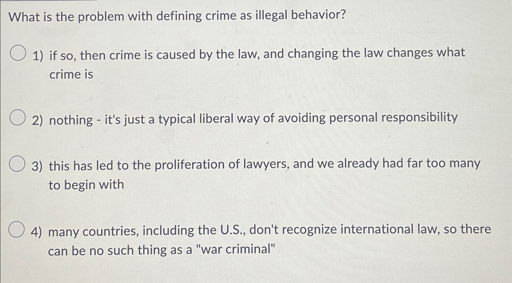 Solved What is the problem with defining crime as illegal | Chegg.com