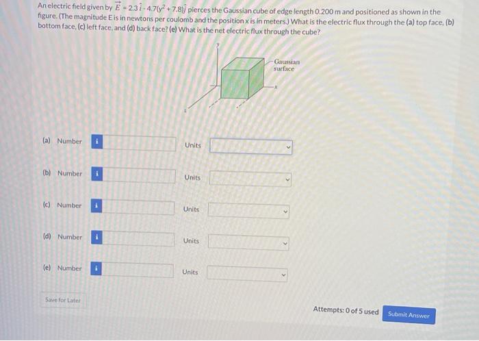 Solved An electric field given by E=2.3i^−4.7(y2+7.8)j^ | Chegg.com