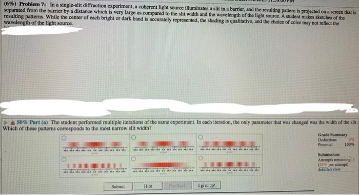 Solved (6\%) Problem 7: In a single-slit diffraction | Chegg.com