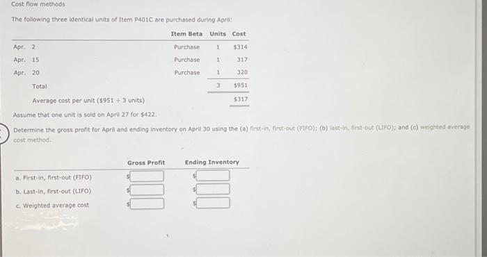 Solved The following three identical units of Item P401C are | Chegg.com