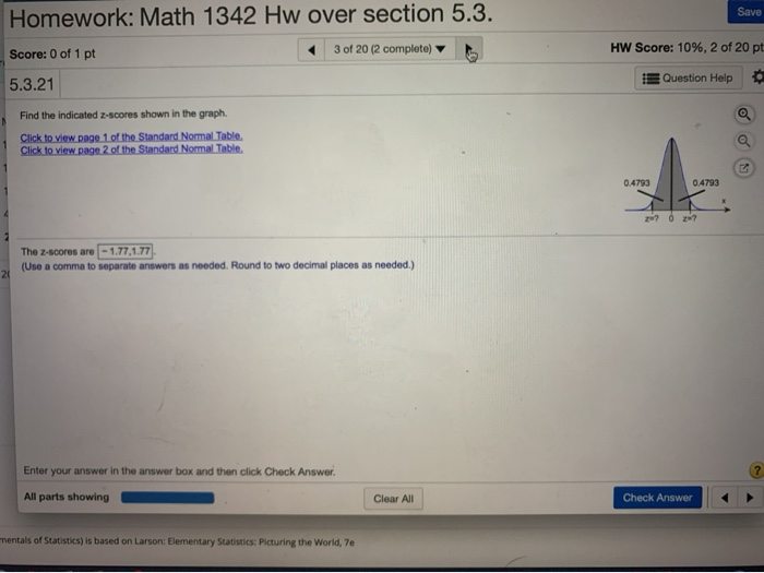 Solved Save Homework Math 1342 Hw Over Section 5 3 3 Of 20