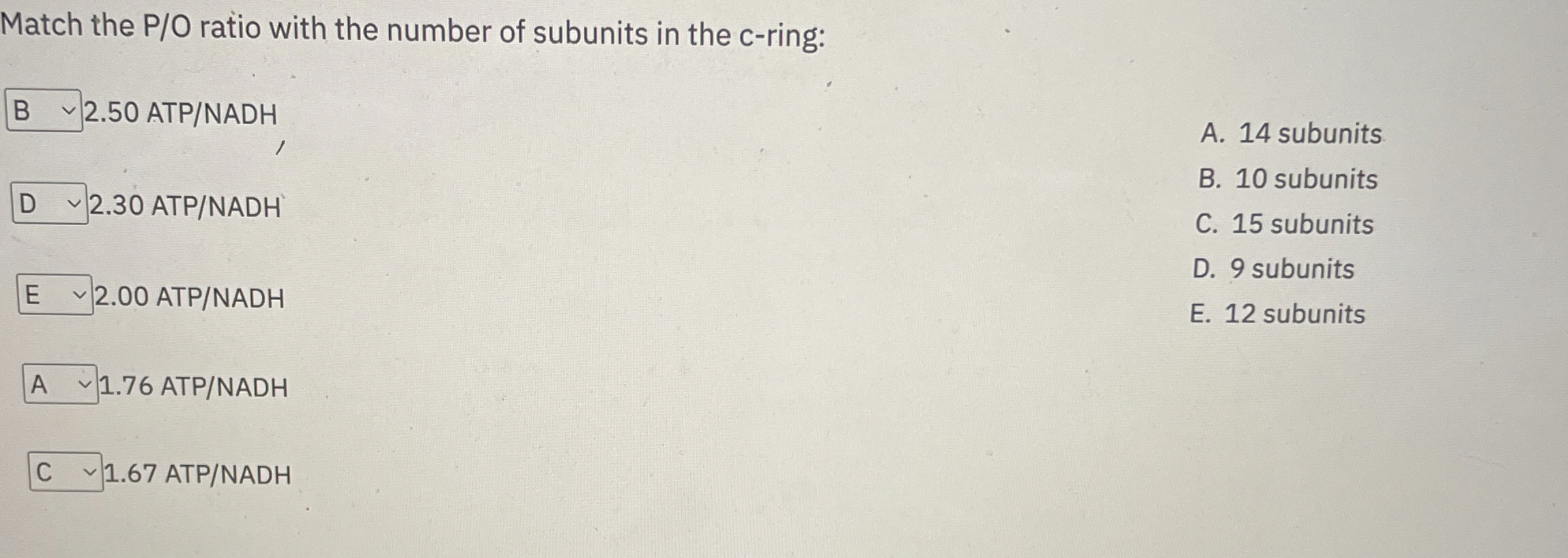 Solved Match the PO ﻿ratio with the number of subunits in | Chegg.com