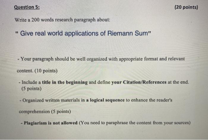 Question 5: (20 points) Write a 200 words research | Chegg.com