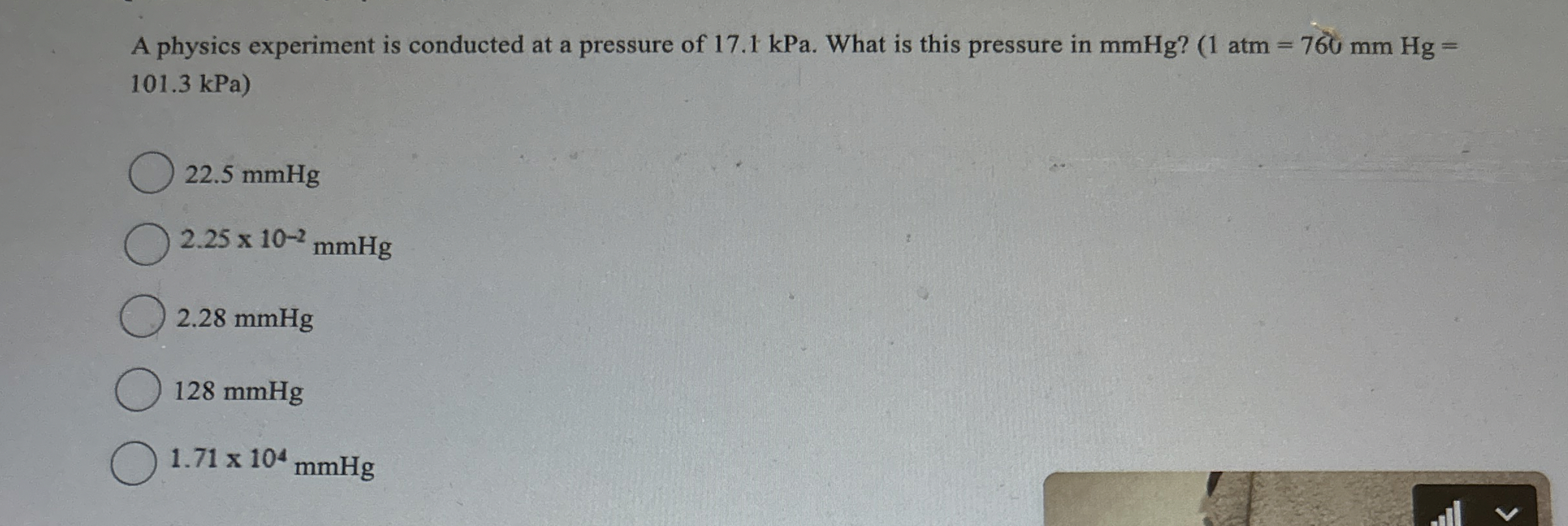 Solved A physics experiment is conducted at a pressure of | Chegg.com