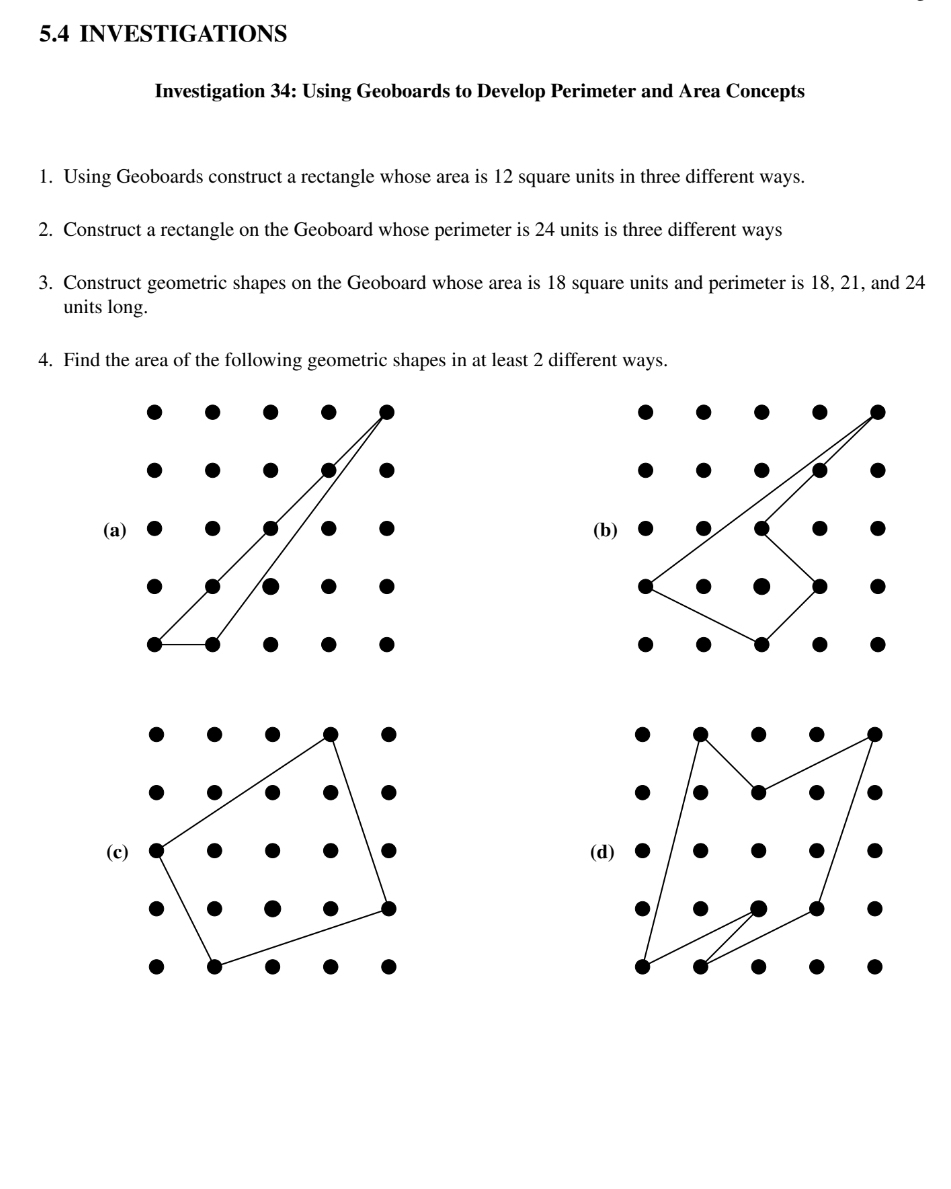 Solved 5.4 ﻿INVESTIGATIONSInvestigation 34: Using Geoboards | Chegg.com