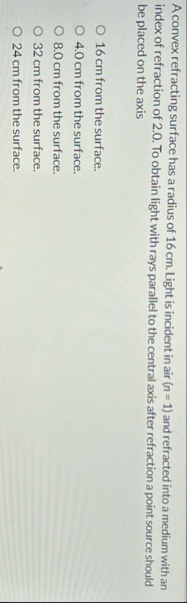 Solved A Convex Refracting Surface Has A Radius Of 16 ﻿cm
