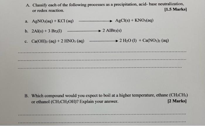 Solved A. Classify each of the following processes as a | Chegg.com