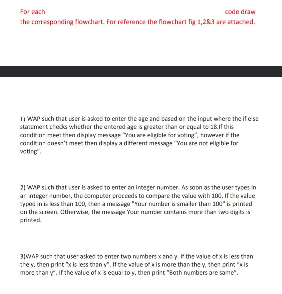 Solved For each code draw the corresponding flowchart. For | Chegg.com