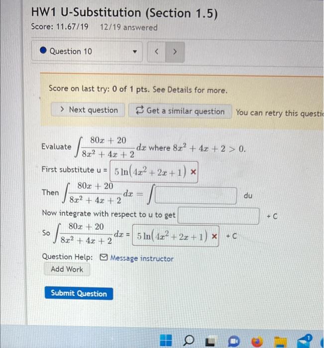 Solved Hw1 U Substitution Section 1 5 Score 11 67 19